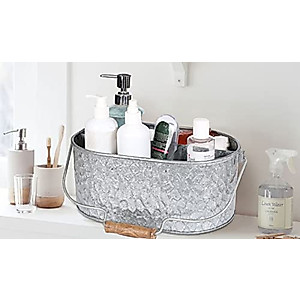 Galvanized bucket,Utensil Caddy,Tin ware décor,Utensils caddy,Picnic utensil holder caddy,Cutlery Caddy,Flatware caddy,Galvanized Utensil caddy,Galvanized Storage bins,Outdoor utensil -Natural