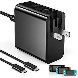 65W Fast Charger for Steam Deck OLED/Nintendo Switch//PlayStation Portal/ROG Ally/Swicth Lite, 65W/45W Charger PD Power Adapter with Foldable Plug for Steam Deck TV Dock(6.6FT USB-C Cable)