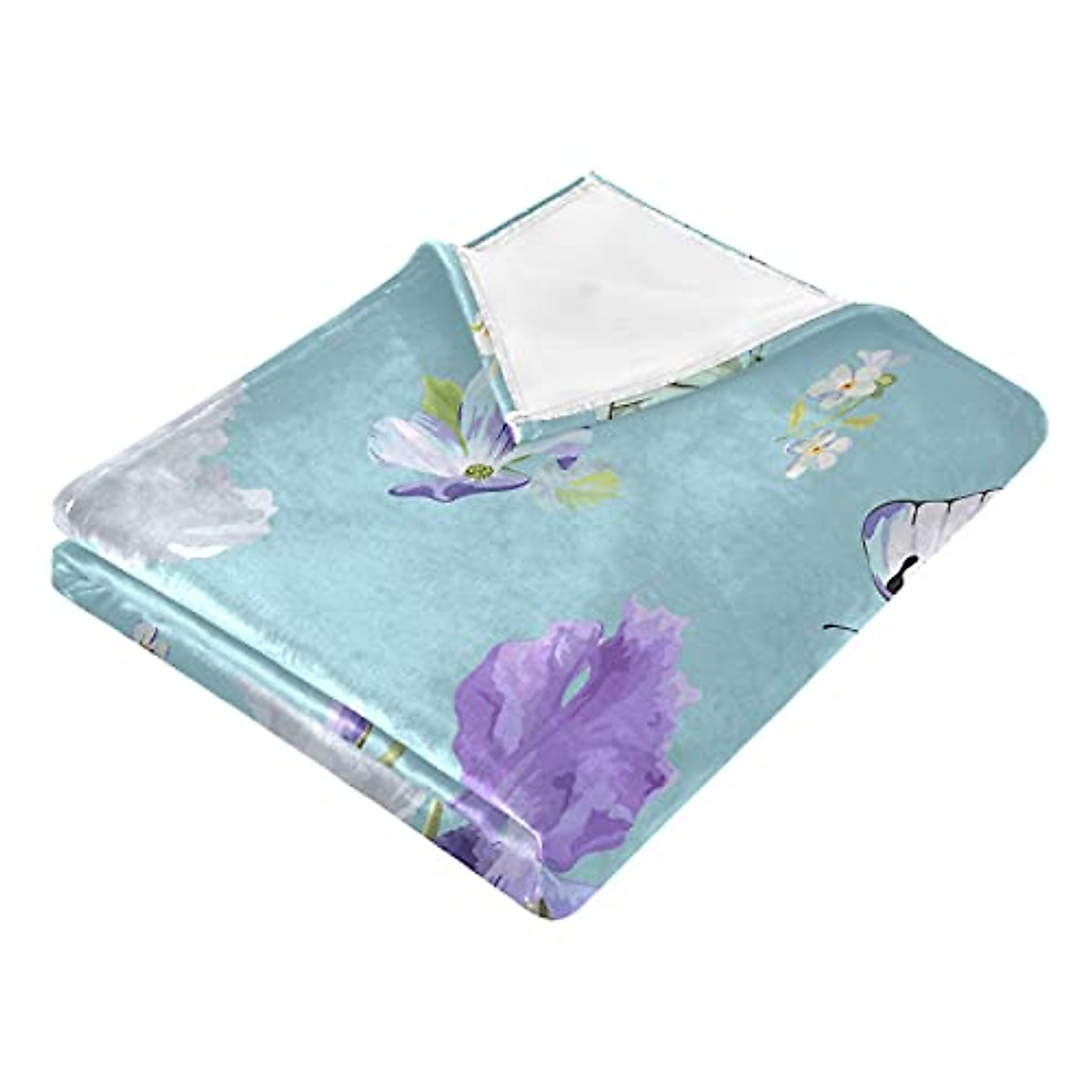 WENXOUAL Double-Sided Microfleece Blanket Thin Cozy Warm TV Blanket Blooming Iris Flowers Air Conditioning Throw Blankets Decorative Throw Blankets for Sofa Floor Couch Bed Living Room-50x60