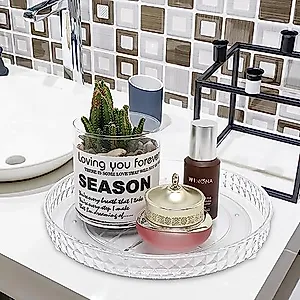 Lazy Susan Organizer with Handle, 11 Inch Lazy Susan Turntable for Bathroom Dresser, Round Spinning Organizer for Makeup Perfume Spices Counter (9" Clear White)