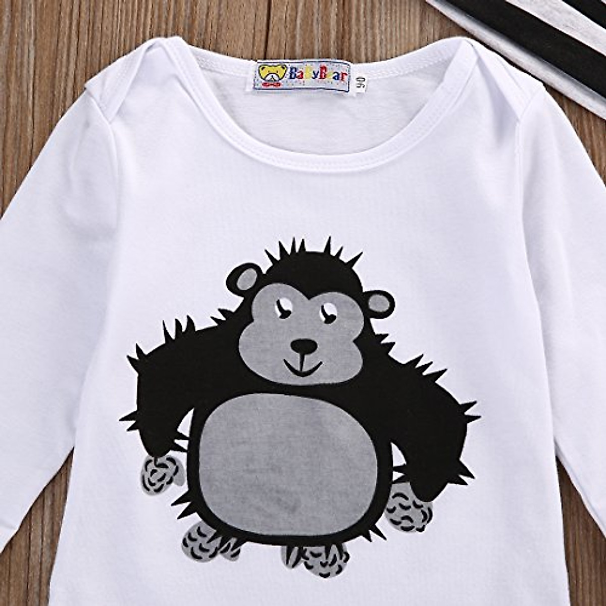 3pcs Cute Infant Baby Boys Girls Animal Long Sleeve Romper Tops+ Pants+ Hat Outfits Set (0-6 Months, Gorilla)