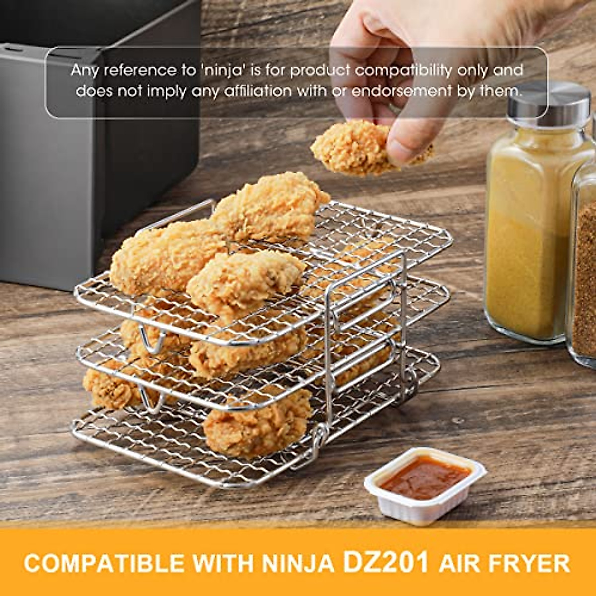 AIEVE Air Fryer Rack Compatible with Ninja Dual Air Fryer, 304 Stainless Steel Multi-Layer Dehydrator Rack Toast Rack Air Fryer Accessories Compatible with Ninja DZ201 Air Fryer Ninja Foodi Air Fryer