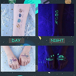 Ooopsiun Space Tattoos for Boys Glow in The Dark - 90 Luminous Styles, Space Birthday Party Decorations Favors for Kids Boys