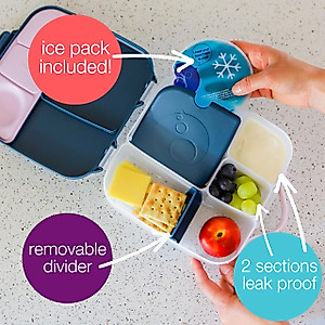 b.box Lunch Box for Kids | Bento Box | 4 Compartments (2 Leak proof), Large Size for Big Appetites | Gel Cold Pack Included | School Supplies | Kids 3+ years (Ocean Breeze, 2L capacity)