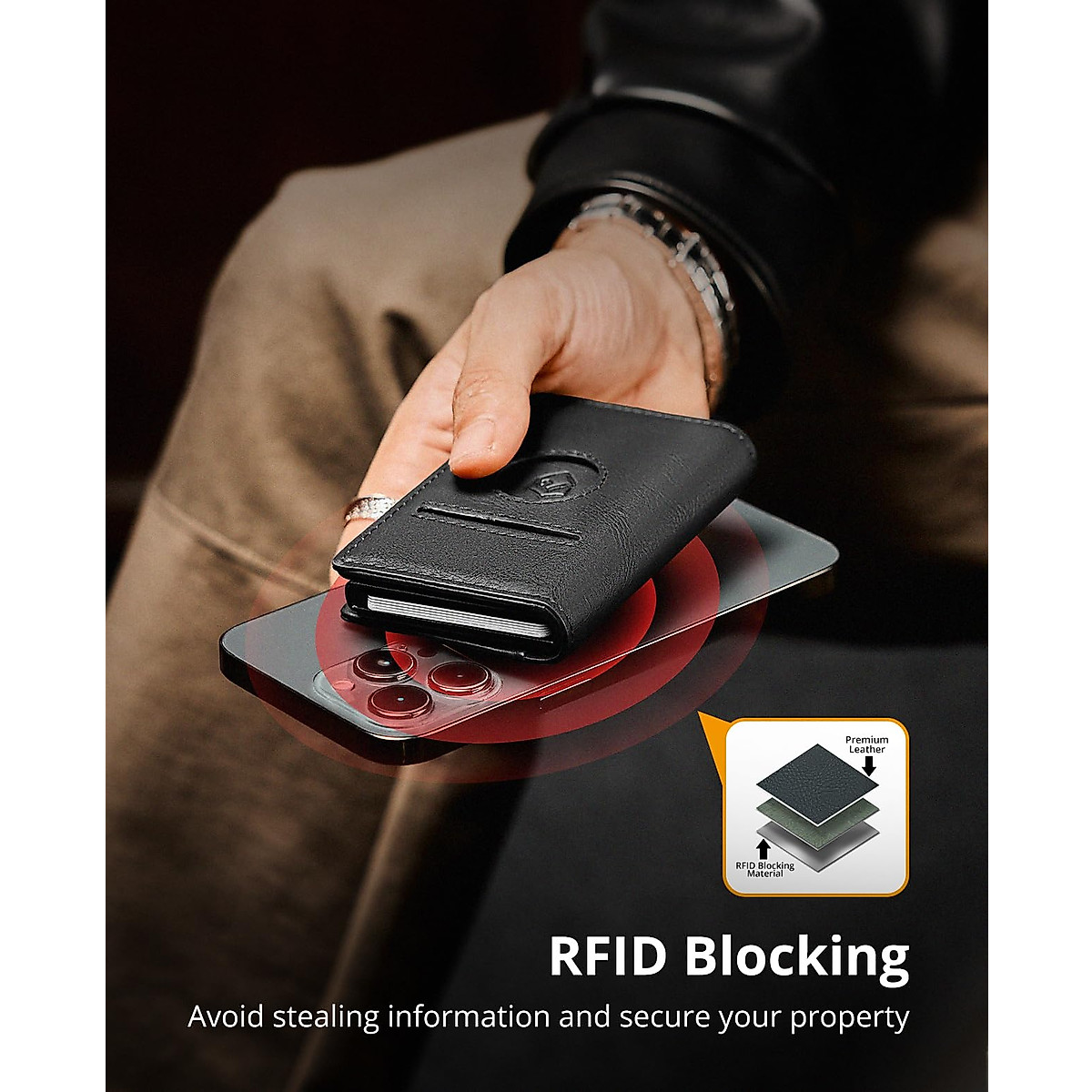 YESIIW Airtag Wallet for Men Compatible With Apple AirTag, RFID Blocking Leather Smart Wallet Air Tag Wallets, Pop Up Card Holder with Money Clip and ID Window Black