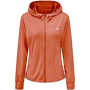 MoFiz Horse Riding Shirts for Women Long Sleeve UV Protection Hoodie Zip-up Biking Shirt Orange S