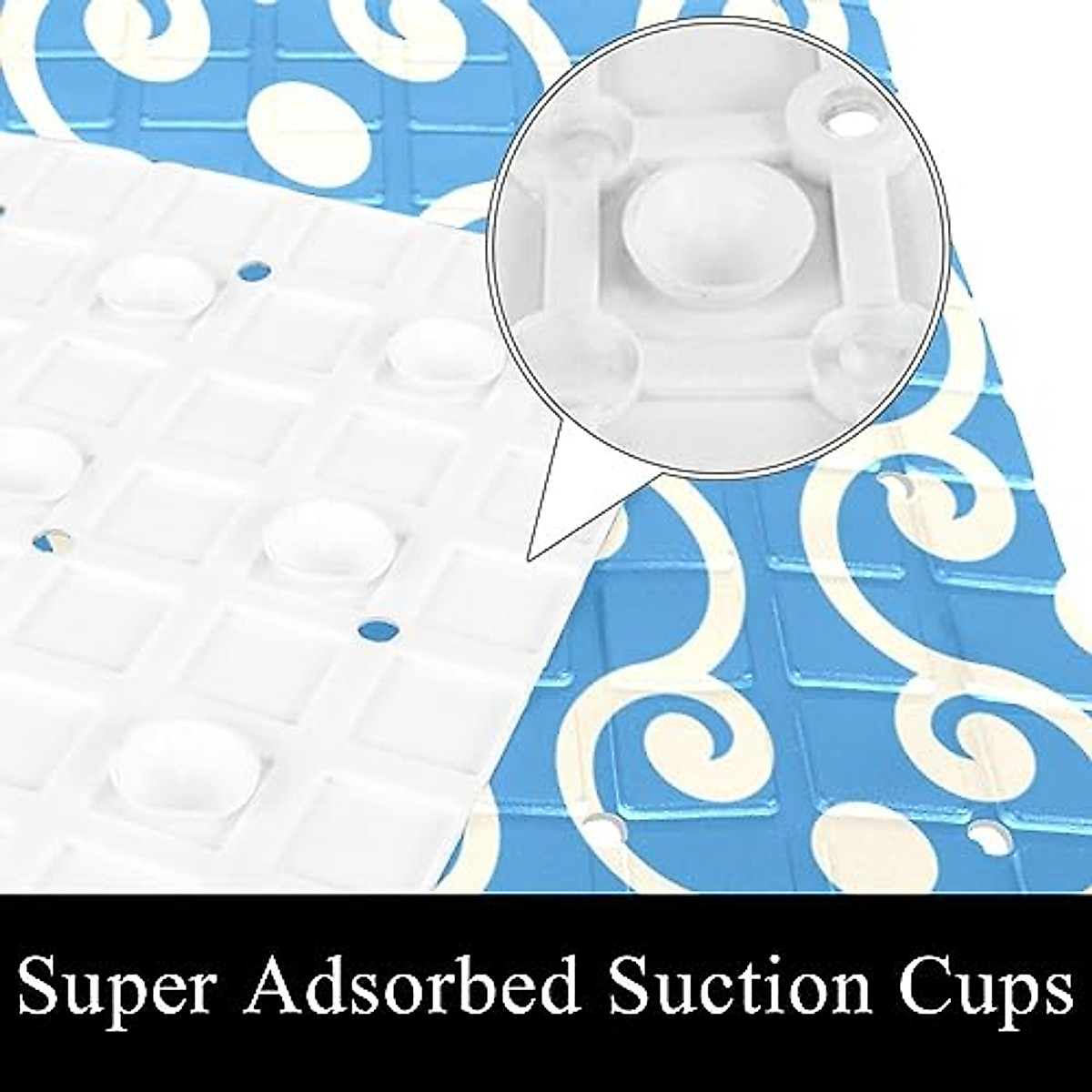 Bath Tub Shower Mat - Anti-Slip PVC Material 15.1x26.8 in, Gentle Cushioning Quick Drying Suction Cups Reliable Solution - Blue Traditional Texture Pattern Non-Slip Floor Mat