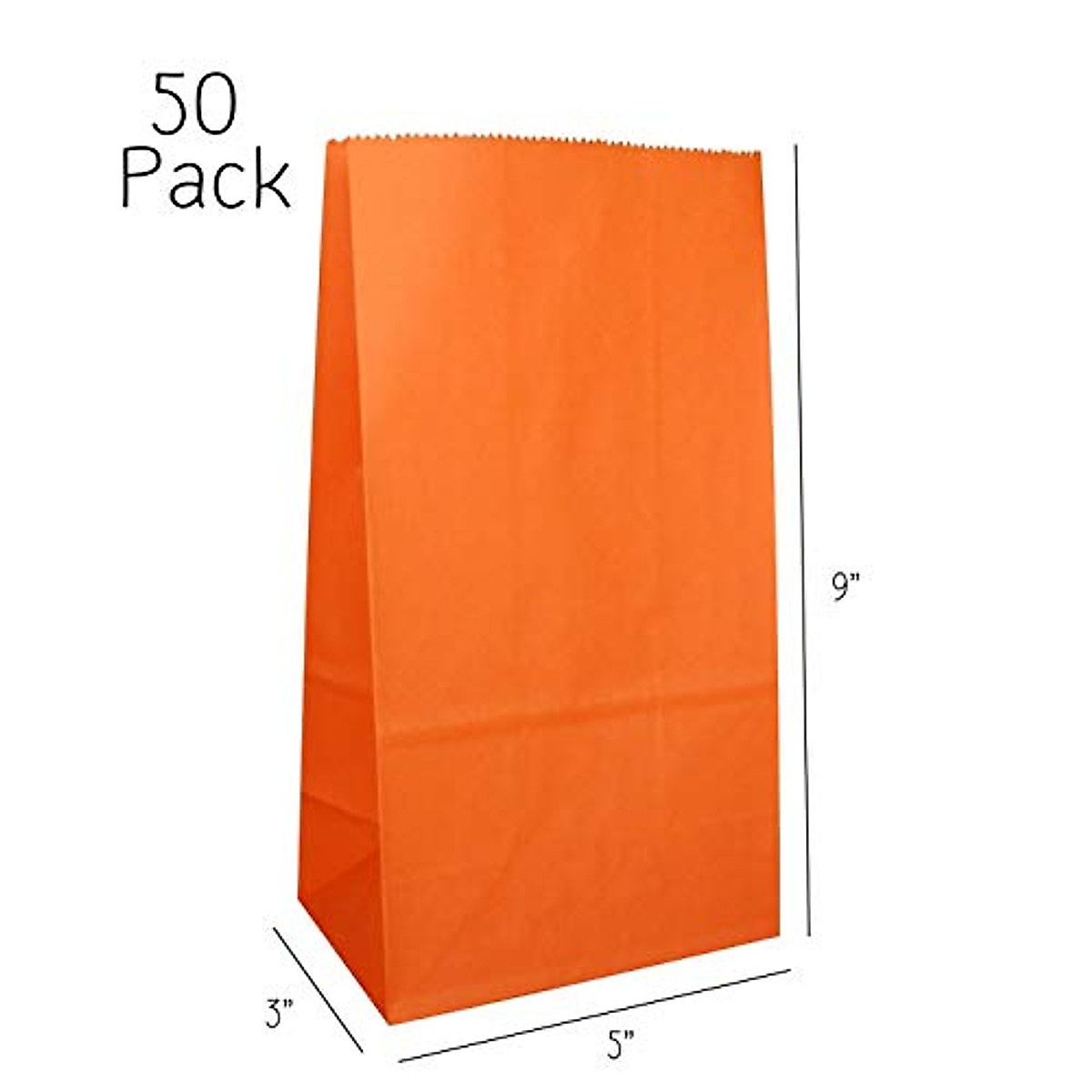 Party Favor Bag - 50 Pack Kraft Paper Lunch Bags - 5"x3"x9" (Orange)