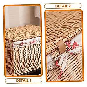 Alipis 2pcs box Rattan Cube for Liner Woven with Printed Desktop Bathroom Container Bedroom Cosmetic and Wicker Lid Bin Rectangular Flower Clo Clothes Organizer Rectangle Storage