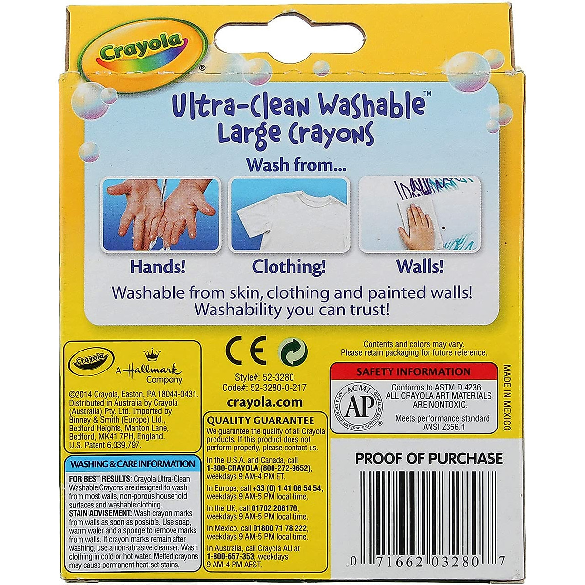 Crayola Washable Crayons, Large, 8 Colors - 2 Packs