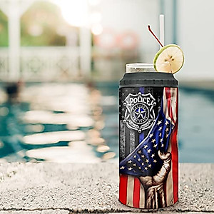 winorax Thin Blue Line Police Nutrition Facts 4-in-1 Tumbler Can Cooler Gifts for Men Police Academy Graduation Cops Officer American Flag