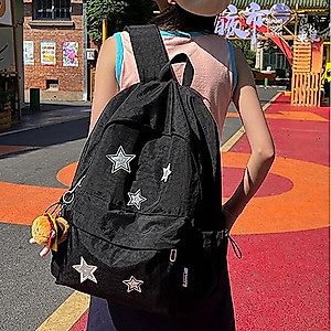 HIQUAY Grunge Backpack with Cute Accessory Aesthetic Backpack Cute Backpacks Waterproof (Black)