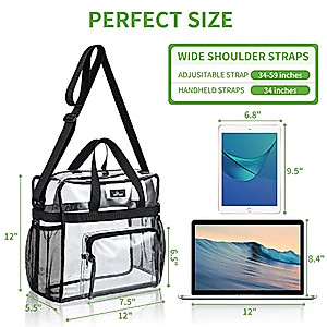 MAY TREE Clear Bag Stadium Approved 12×6×12, Clear Stadium Bag for Women and Men, Clear Lunch Bag for Work Travel Sport Office, Clear Tote Bag Stadium Approved with Non-Removable Straps - Black