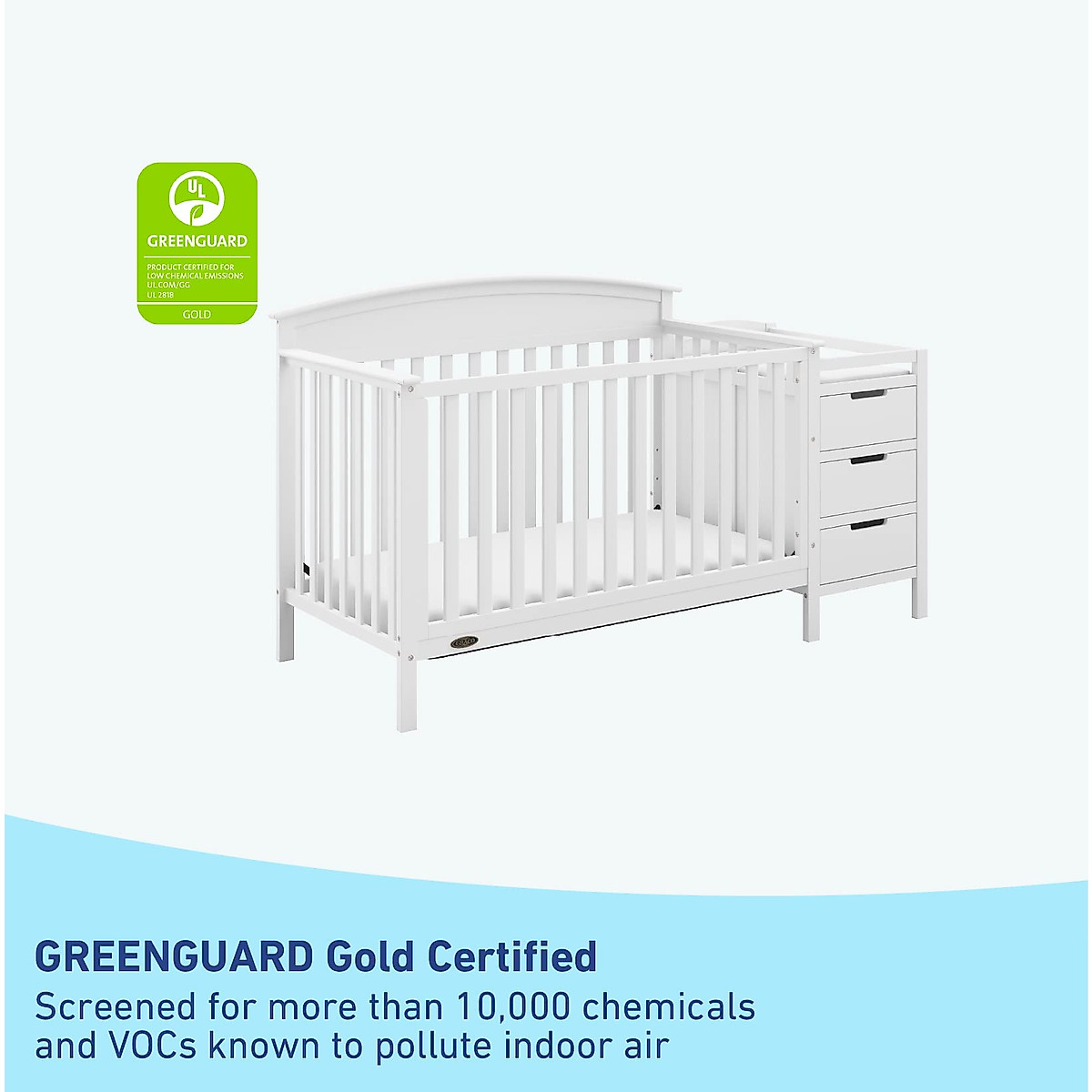 Graco Benton 5-in-1 Convertible Crib and Changer (White) – Crib and Changing -Table Combo, Includes Water-Resistant Changing Pad, 3 Drawers, Converts to Toddler Bed, Daybed and Full-Size Bed