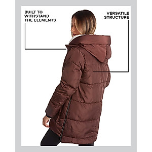 Steve Madden Women's Long Parka - Insulated Quilted Puffer Winter Coat for Women with Faux Sherpa Hood (Sizes: S-XL), Size Medium, Brown