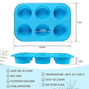 TRUSBER Muffin Pan, 2.75 Inch Silicone Muffin Tin with 6 Cups Silicone Cupcake Molds - 2 PACK Large Cupcake Liner Pan, BPA FREE & Dishwasher Safe
