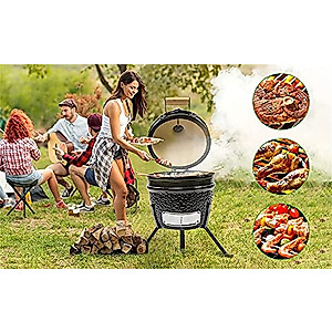 WHNB Mini Grill Garden Ceramic Charcoal Grills Multifunctional Outdoor Without Side Table-Black/13 Inch
