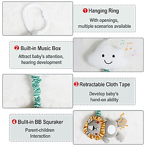 Blublu Park Baby Hanging Musical Toy with Music Box, Baby Lullaby Pull Musical Sensory Toys for Babies Boys and Girls, Clip On Baby Pram Pushchair Cribs Strollers Car Seats Toys, Cloud