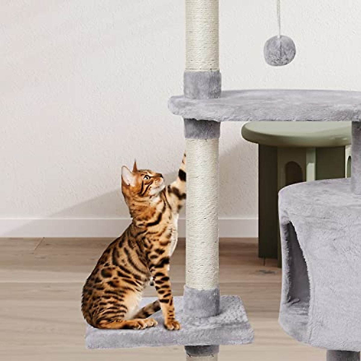 FISH&NAP US15H Cat Tree Cat Tower Cat Condo Sisal Scratching Posts with Jump Platform Cat Furniture Activity Center Play House Grey