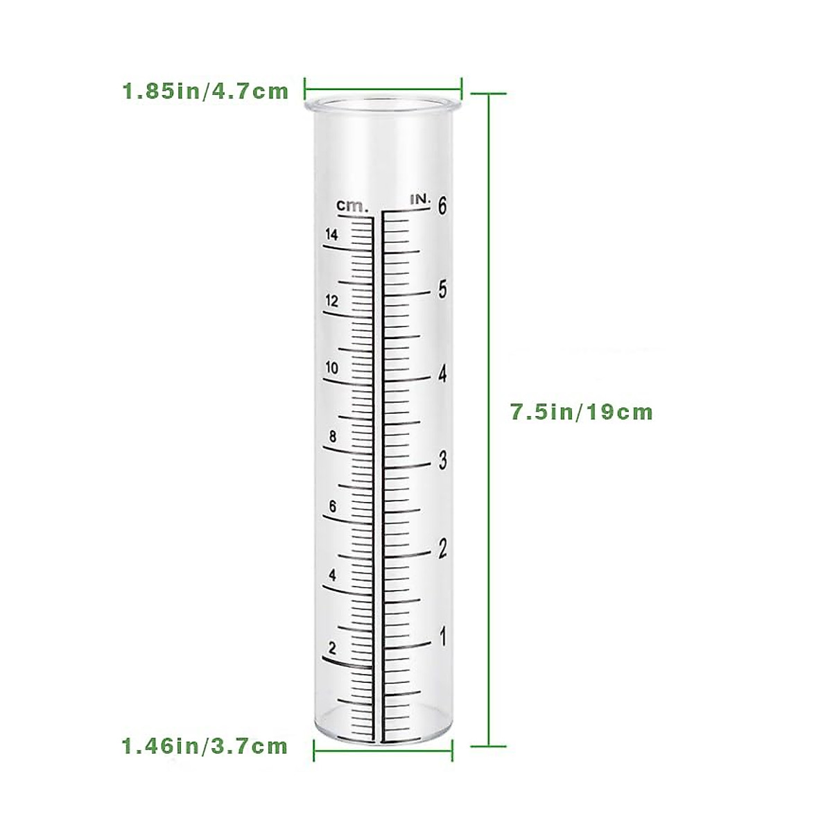 Litake 6" Capacity Glass Rain Gauge Replacement Tube for Yard Garden Outdoor, Overall Size 7.5in Depth x 1.46in Diameter and Weather-Resistant