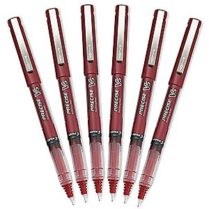 Pilot Precise V5 Stick Rolling Ball Pens, Extra Fine Point, Red Ink, 6 Pack