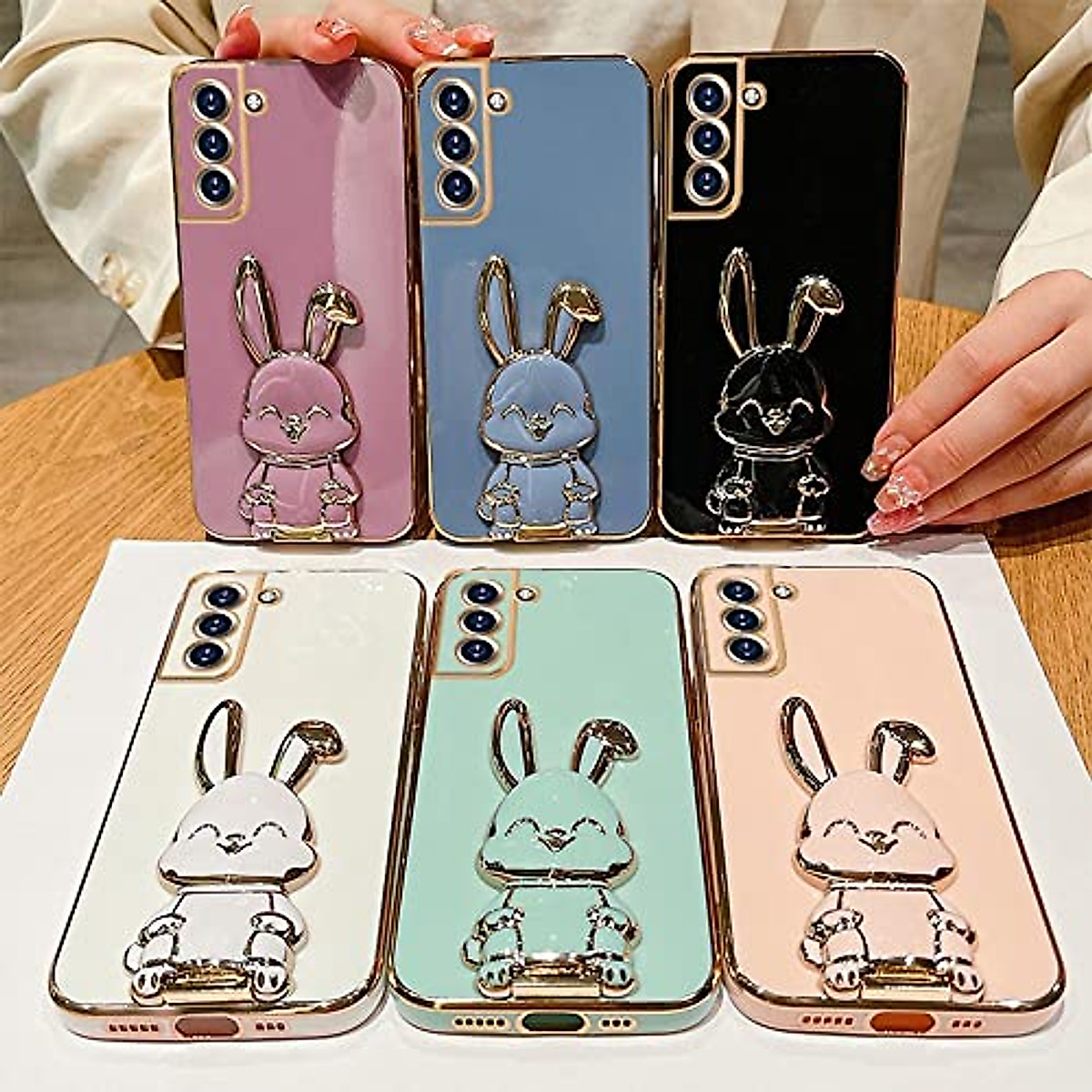 for Samsung Galaxy A14 5G Case,3D Cute Kawaii Hidden Rabbit Bunny Kickstand Design with Camera Protection,Luxury Plating Glitter Soft Silicone Girly Phone Case for Samsung A14 for Women Girls Pink