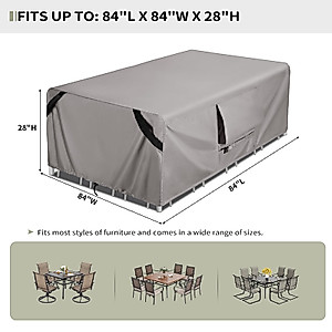 Outdoor Furniture Set Covers Waterproof 84 x 84 inch Weatherproof Square Cover, 600D Heavy Duty for Outside Dining Table and Chairs fit 7 x 7 ft, 80 x 80 inch Table