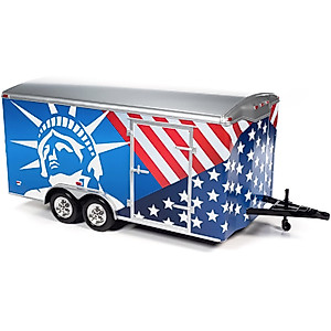 Auto World Diecast Four Wheel Enclosed Car Trailer Patriotic with Graphics for 1/18 Scale Model Cars by Autoworld AMM1284