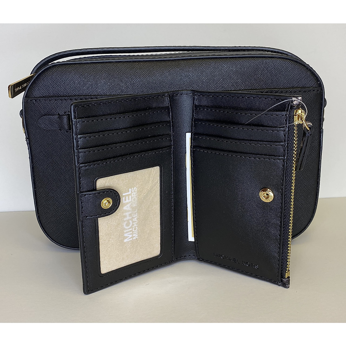 MICHAEL Michael Kors Jet Set Large Crossbody Bag bundled with Jet Set Travel SM Zip Card Case Wallet (Black/Python Embossed)