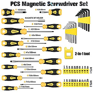 WHOMASS Magnetic Screwdriver Set 51 PCS with Case and Supper Magnet, Professional Screwdriver Set Includes Slotted/Phillips/Hex/Torx/Square/Pozi Head Non-Slip for Repair Home Improvement Craft