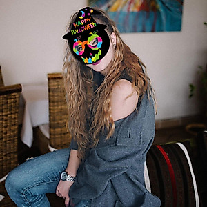 24 Pack Magic Scratch Paper Art Masks Set for Kids Rainbow Painting DIY Crafts Black Supplies Coloring Kits for Halloween Birthday Party Favors Creative Gift Bat Pumpkin Spider Wizard Hat Skull Ghost