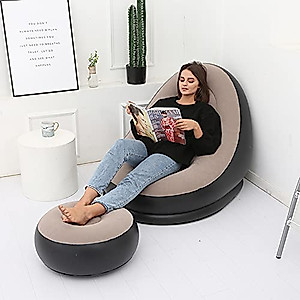 PLKO Inflatable Chair with Household air Pump, air Sofa Inflatable Couch,Inflatable Lounge Chair for Indoor LivingRoom Bedroom ReadingRoom Office Balcony,Outdoor Travel Camping Picnic(Beige and Black)