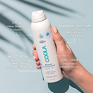 COOLA Organic Mineral Sunscreen SPF 30 Sunblock Spray, Dermatologist Tested Skin Care for Daily Protection, Vegan and Gluten Free, Fragrance Free, 5 Fl Oz