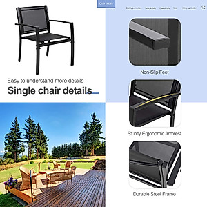 Meilocar 4 Pieces Patio Furniture, Textilene Metal Outdoor Furniture Set, Modern Conversation Set with Loveseat Tea Table, Small Outdoor Patio Chat Set for Backyard, Porch, Lawn and Balcony (Black)