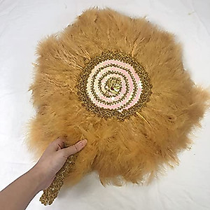 Msbfea Big Size Design African White Feather Fan Ladies Wedding Feather Fan for Bride Single Side Feather Nigerian Flower - Single Side Color 83