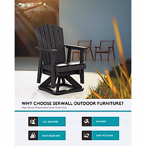 SERWALL Adirondack Swivel Glider Chair, HDPE Swivel Glider Set of 2 for Outdoor, All-Weather Glider Chair for Porch, Balcony, Midnight Black