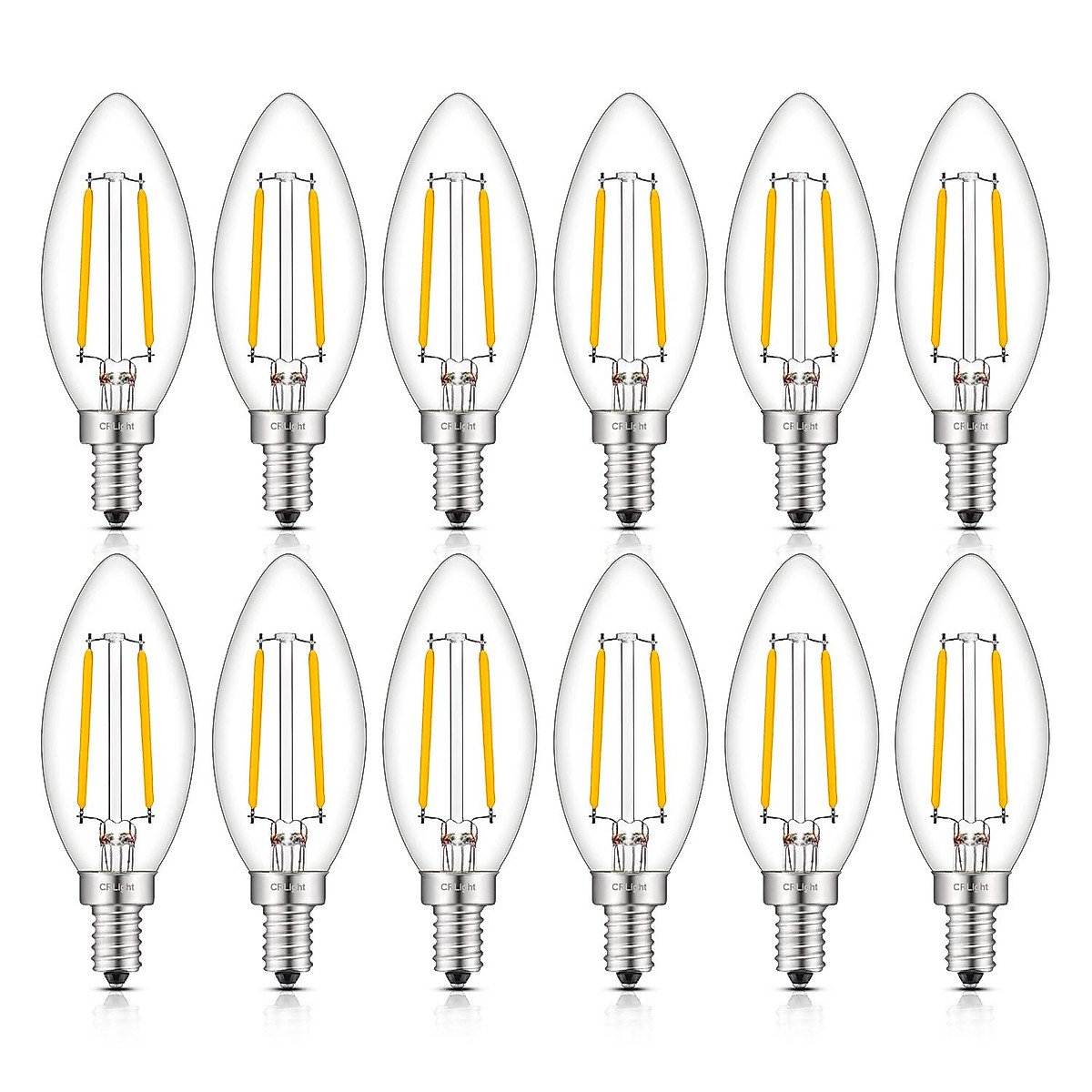 CRLight LED Candelabra Bulb 25W Equivalent 250 Lumens, 3000K Soft White 2W Filament LED Chandelier Light Bulbs, E12 Vintage Edison B11 Clear Glass Candle Bulbs, Non-dimmable Version, 12 Pack