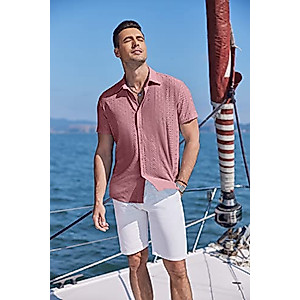 COOFANDY Mens Button Down Beach Shirt Short Sleeve Casual Vacation Shirts Summer Tropical Shirts Tops Dusty Rose