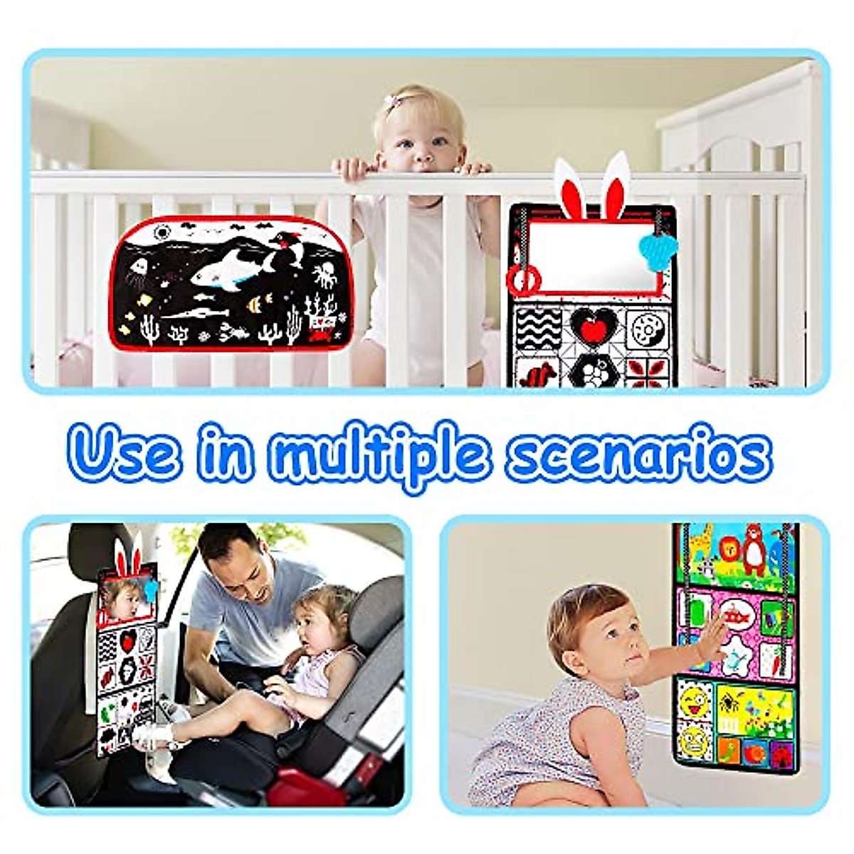 Inbeby Tummy Time Mirror Toy & Baby Mirror Toys, Black and White High Contrast Baby Newborn Toys 0 3 6 Months Brain Development, Sensory Texture Piano Infant Toys 0 3 6 Months with Squeaker