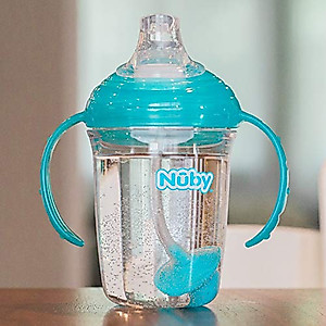Nuby No Spill 360 Weighted Straw Grip N' Sip Tritan Cup with Hygienic Cover, 8 Oz, Trainer Cup, Teal