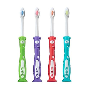 GUM Monsterz Children and Toddler Toothbrush, Soft Bristled Kids’ Toothbrush with Suction Cup, for Ages 2+, 1ct (6pk)