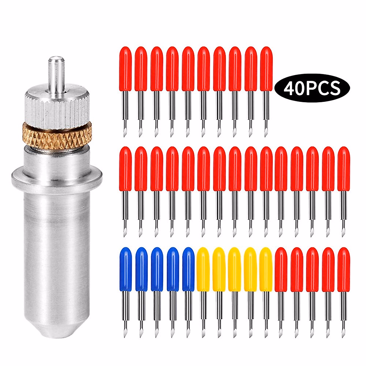 30/45/60 Degree Vinyl Cutter Blades, 40Pcs Tungsten Steel Lettering Blade with 1 Knife Block Housing, Cutting Blades for Roland Cutting Plotter