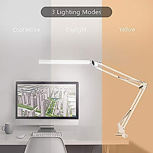 PSIVEN LED Desk Lamp, Architect Task Lamp, Metal Swing Arm Drafting Table Lamp with Base and Clamp (3 Color Modes, 10-Level Dimmer, Memory Function) Highly Adjustable Office, Craft, Workbench Light