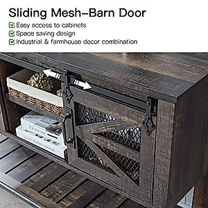 OKD Entryway Table w/Sliding Barn Doors, 46'' Farmhouse & Industrial Console Table with Storage, Rustic Sofa Table w/Adjustable Shelf & Open Shelf for Entry Way, Hallway, Living Room, Dark Rustic Oak