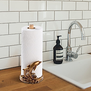 Dolphins Paper Towel Holder Countertop, Standing Paper Towel Holder for Kitchen Farmhouse Decor, with Weighted Resin Base Sturdy (Bronze)