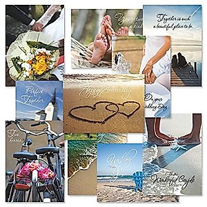 Wedding and Anniversary Greeting Cards Value Pack - Set of 20 (10 designs), Large 5" x 7" Anniversary Cards with Sentiments Inside, White Envelopes