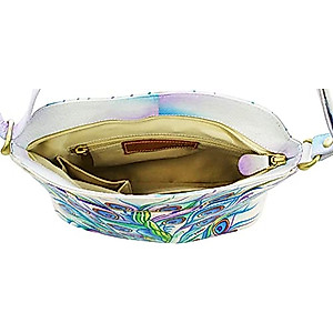 Magnifique Hand Painted Leather Peacock Crossbody Shoulder Bag Purse, Top Grain Cowhide, 1686-P