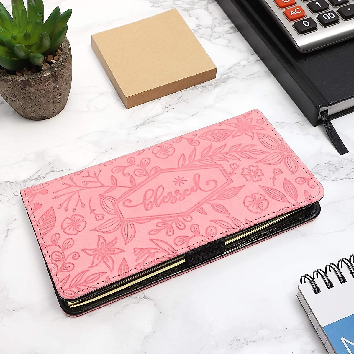 Juvale Floral Checkbook Cover for Women Card Holder Wallet for Checks & Credit Cards, RFID Blocking (Pink)