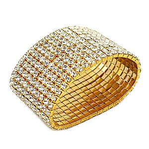 JSEA G10-Ladies Rhinestone Bracelet Stretch Silver Tone Womens Elastic Bracelet Bangles Small Wrist Gold Tone