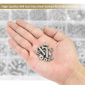 Kindroufly 1285 Pieces M2 M3 M4 M5 Screws Nuts Washers Assortment Kit, Metric Screw Set, Bolts and Nuts, Machine Screws, Fully Machine Thread (Silver, Phillips Pan Head Machine Screws Kit)